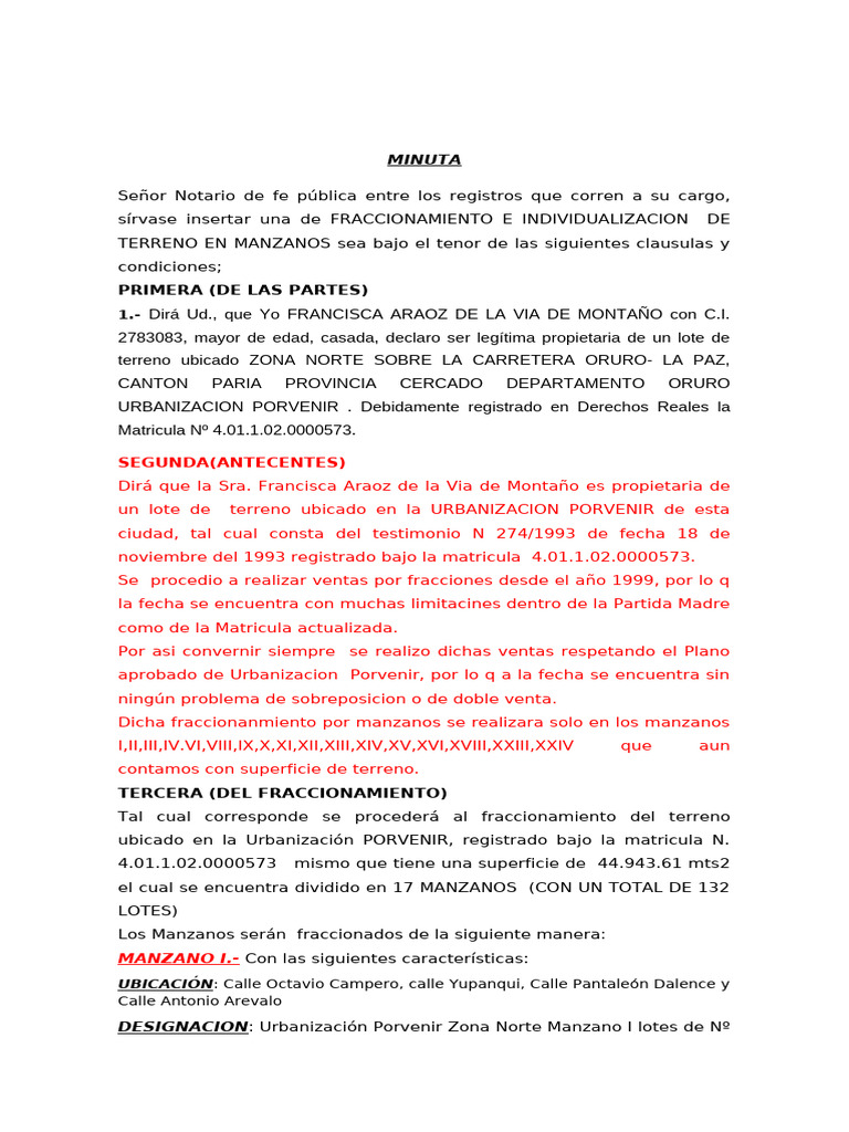 Minuta Por Manzano | PDF