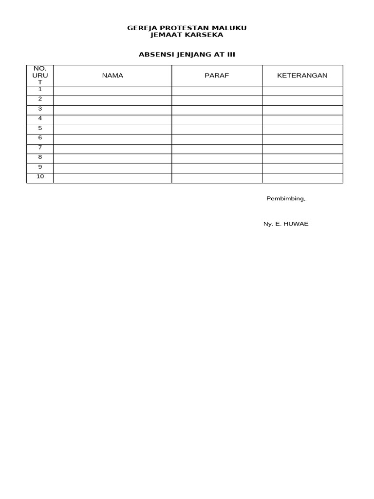 Absensi Ibu Tiwery | PDF