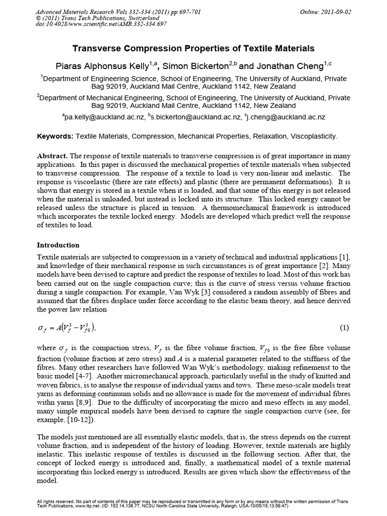 2011-Transverse Compression Properties of Textile Materials | PDF ...