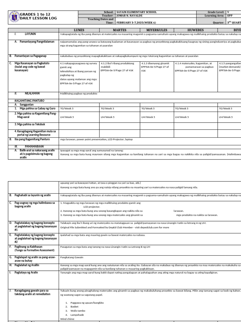 DLL - Epp 5 - Q3 - W6 | PDF