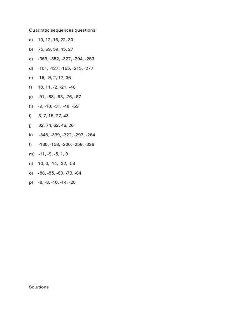 Quadratic Sequences Pdf