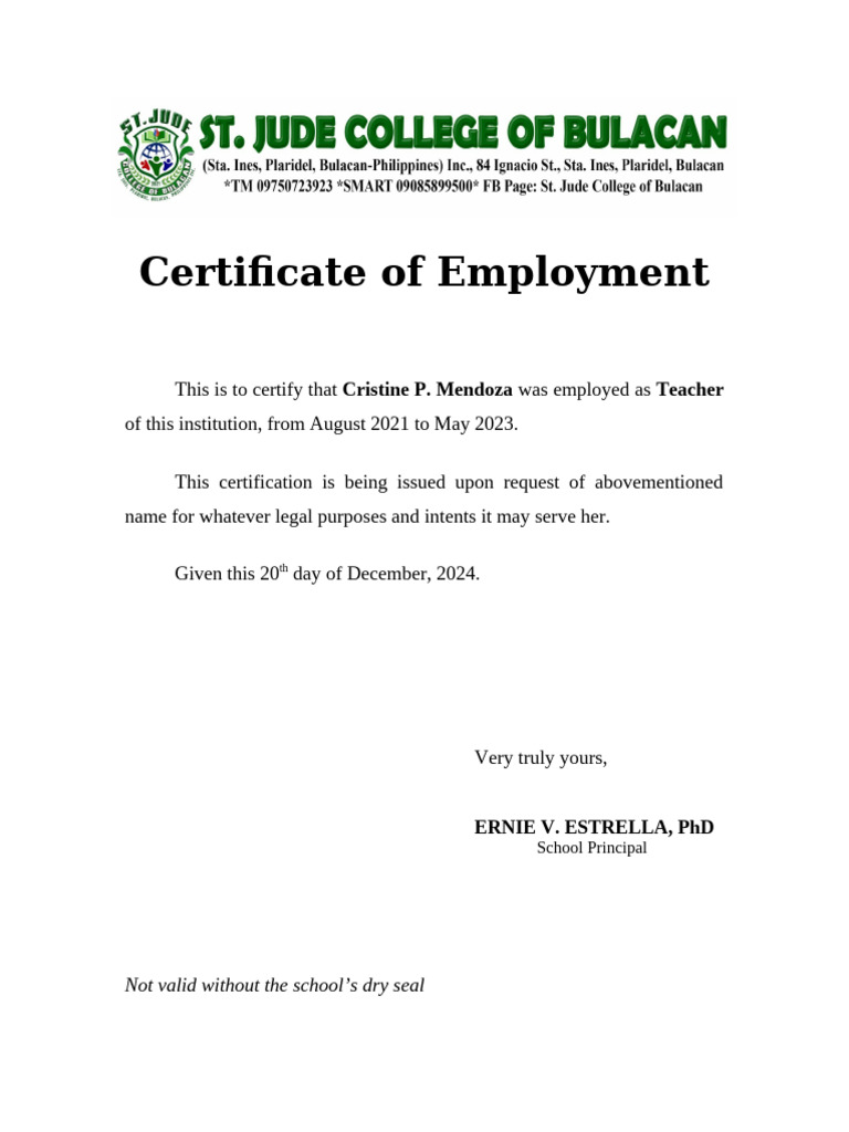 Employment Certificate | PDF