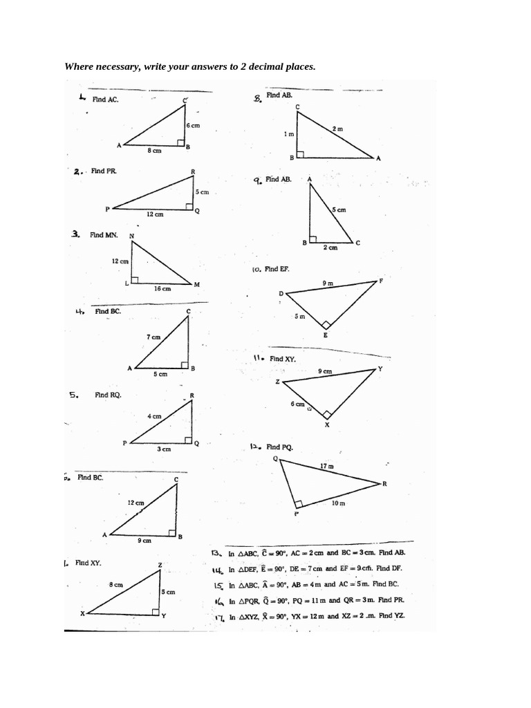 PYTHAGORS THEOREM WORKSHEET Mixed Questions | PDF