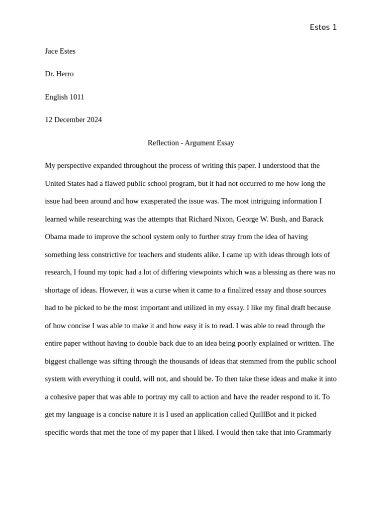 Reflection - Argument Essay_JaceE | PDF
