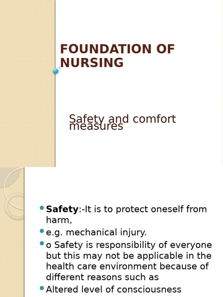 Petient Safety and Comfort Lecture | PDF | Bed | Pain