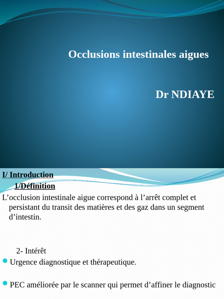Occlusion Intestinale Aiguë : Diagnostic et Traitement | PDF ...