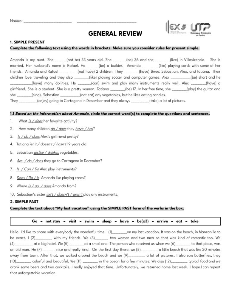 Worksheet - General Review Grammar | PDF