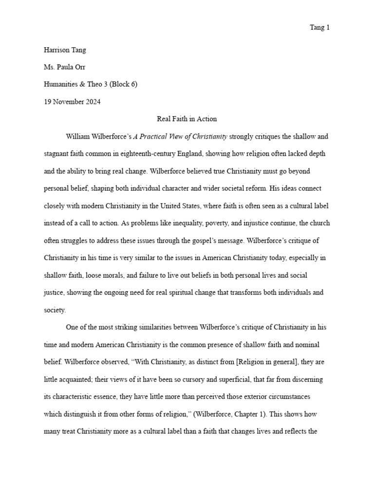 Thesis 5_ Wilberforce - Harrison Tang | PDF | Faith | Bible