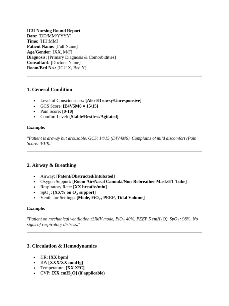 ICU Nursing Round Report | PDF | Medicine | Diseases And Disorders