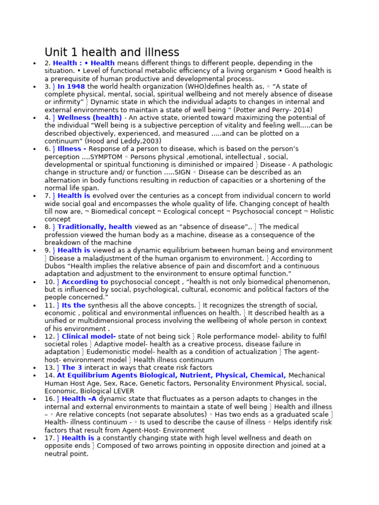 Unit 1 Health and Illness | PDF | Physical Therapy | Health Care