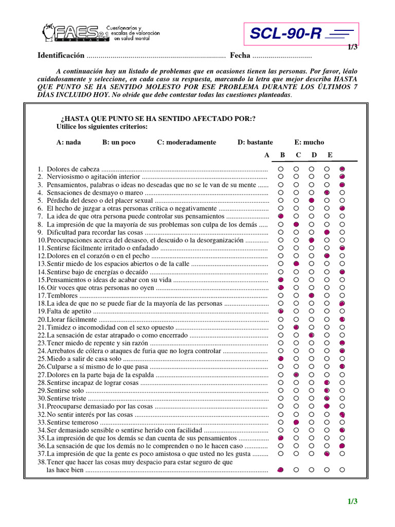 Cuestionario SCL | PDF | Las emociones | Psicología anormal