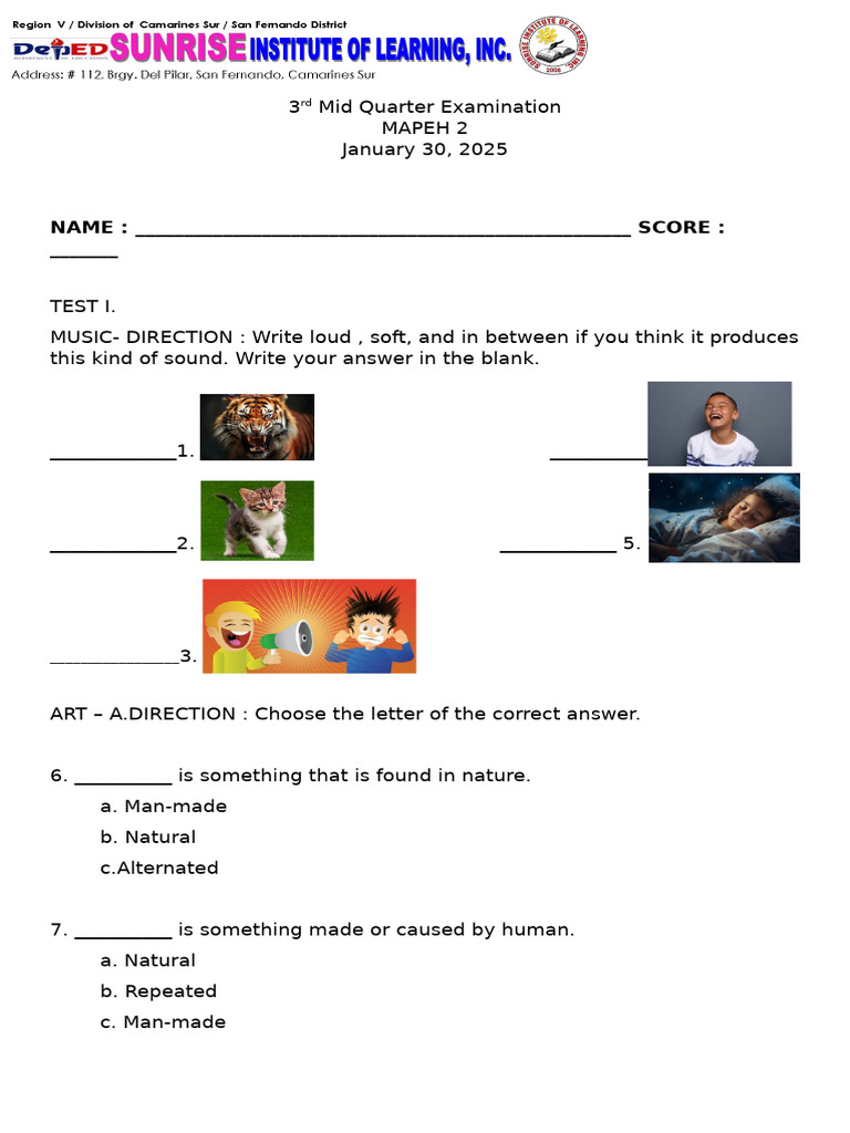 MAPEH 2 Mid Quarter Exam Guide | PDF
