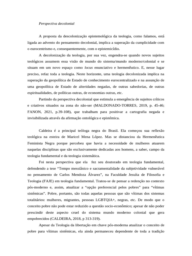 Rascunho Perspectiva Decolonial | PDF | Teologia | Pensamento