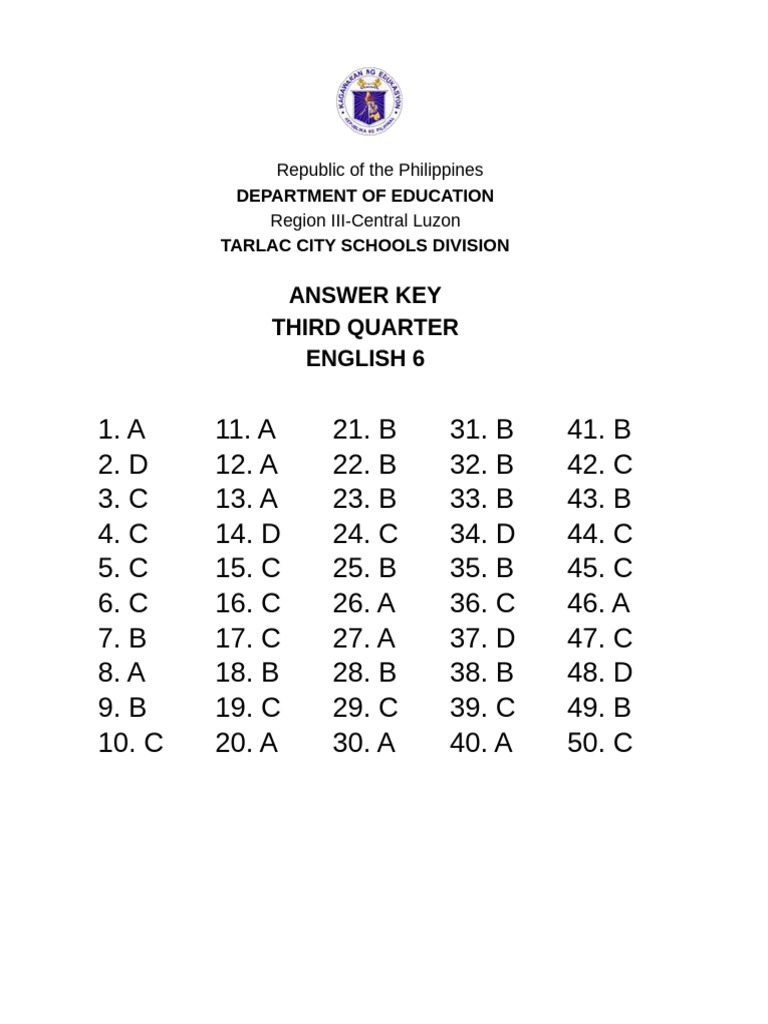 English 6 - Answer Key | PDF