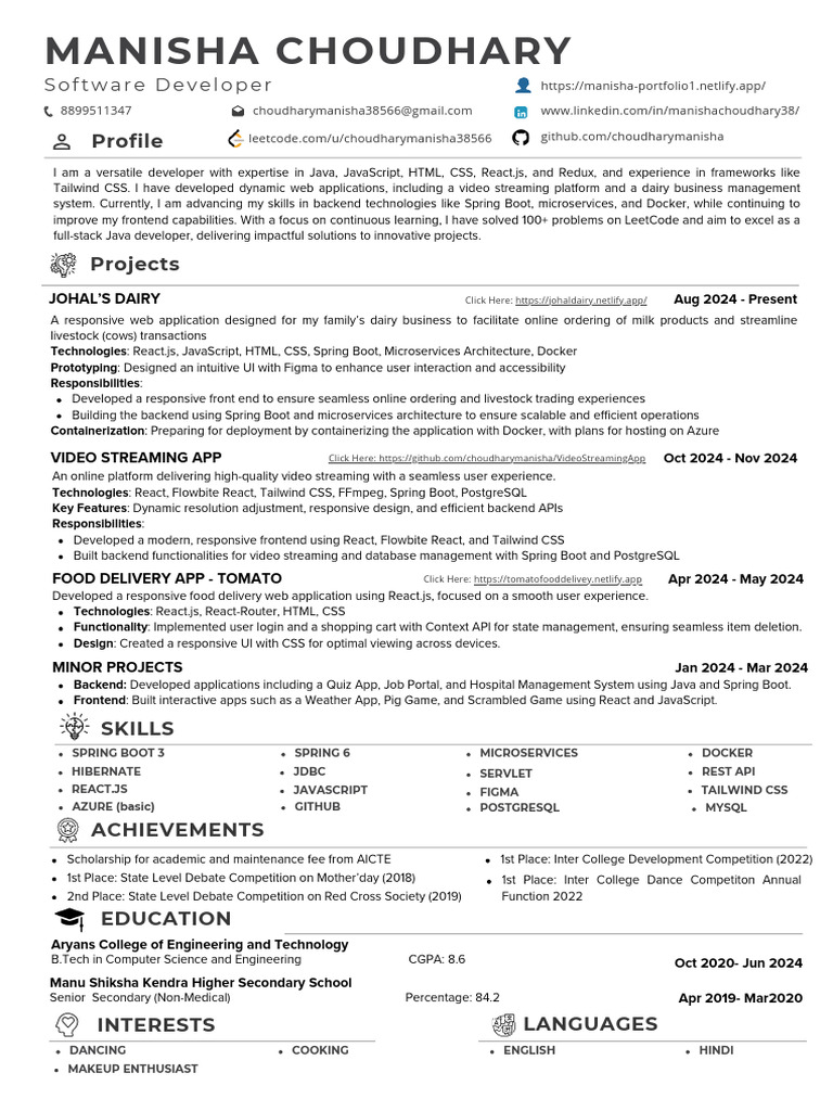 Manisha Resume Dec 2024 | PDF | Java Script | Web Application