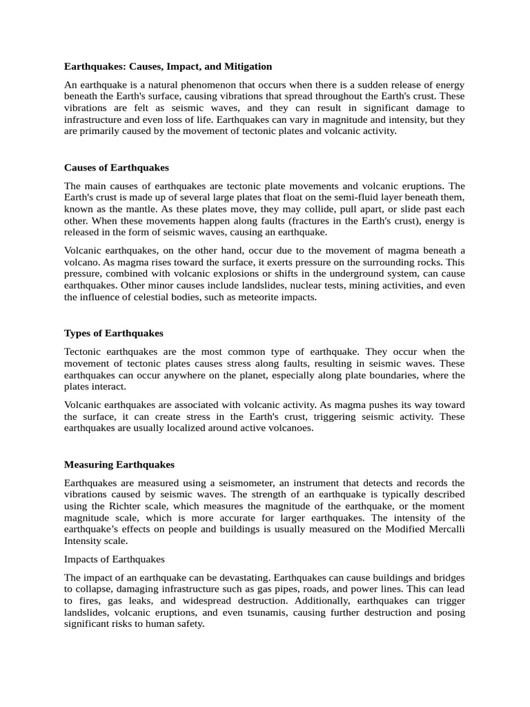 Earthquake Causes, Effects, and Safety Tips | PDF | Earthquakes | Volcano