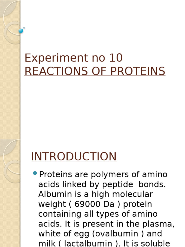 Reactions of Albumin | PDF | Denaturation (Biochemistry) | Amine