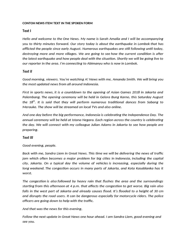 CONTOH NEWS ITEM TEXT IN THE SPOKEN FORM | PDF