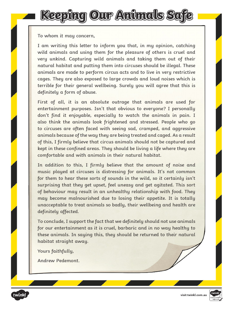 Keeping Our Animals Safe Persuasive Reading Comprehension | PDF | Circus