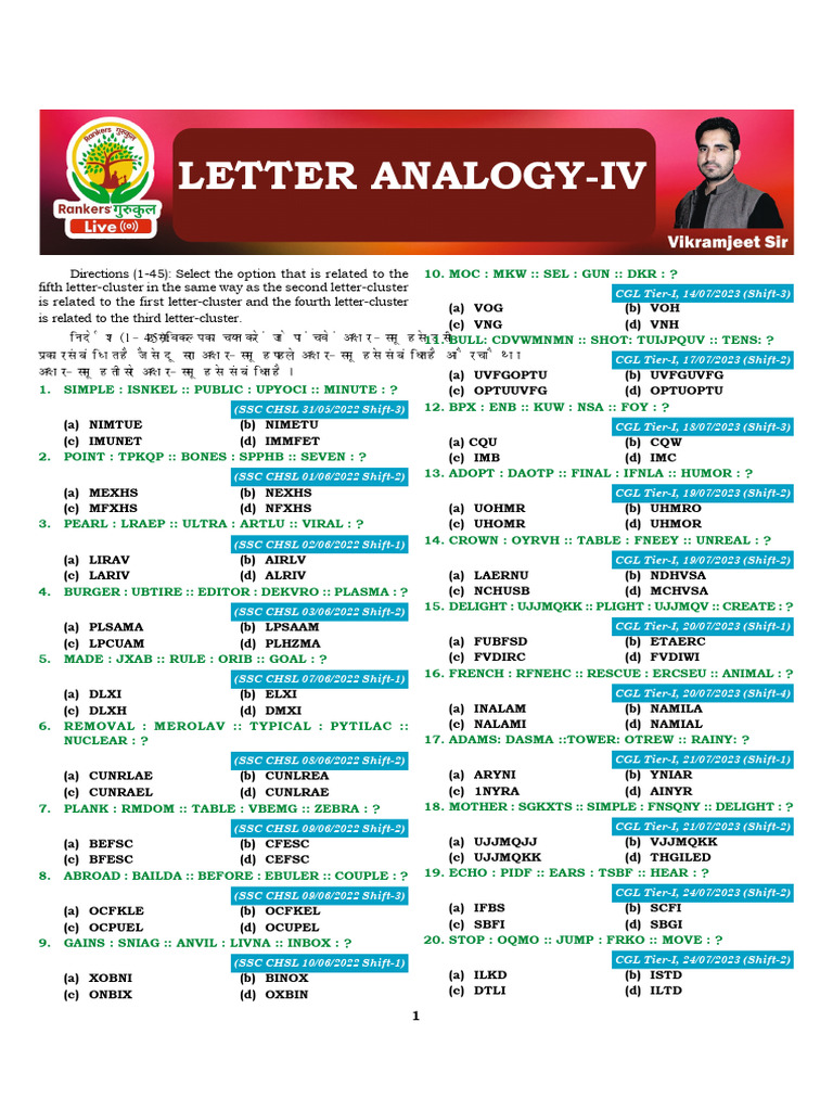 ANALOGY_Letter_Analogy_Practice_Sheet_PDF_ᴋᴜɴᴀʟ (2) | PDF | Plasma (Physics) | Electromagnetism