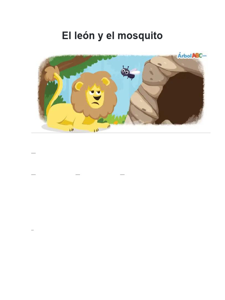 El león y el mosquito: fábula infantil | PDF