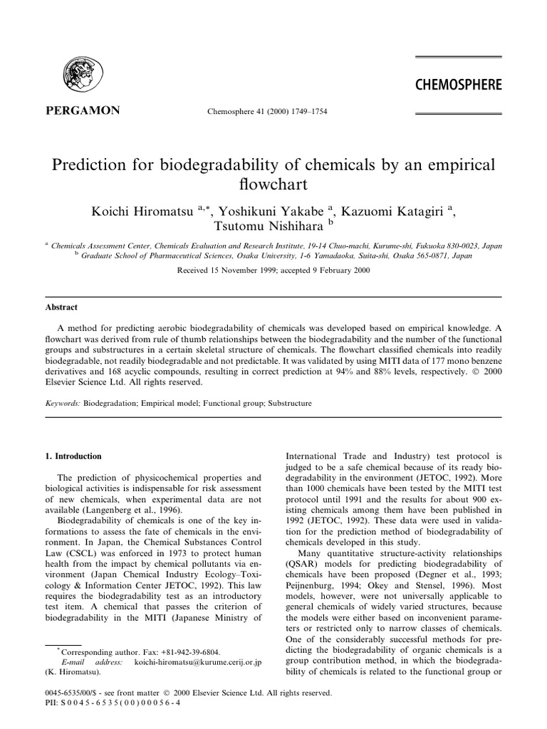 Hiromatsu - Prediction For Biodegradability of Chemicals by An Empirical Flowchart | PDF | Amine ...