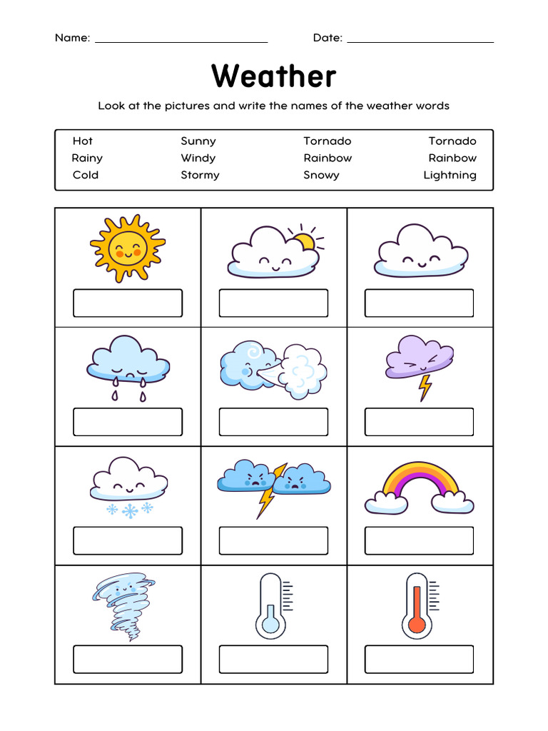 White Colorful Weather Vocabulary Worksheet | PDF