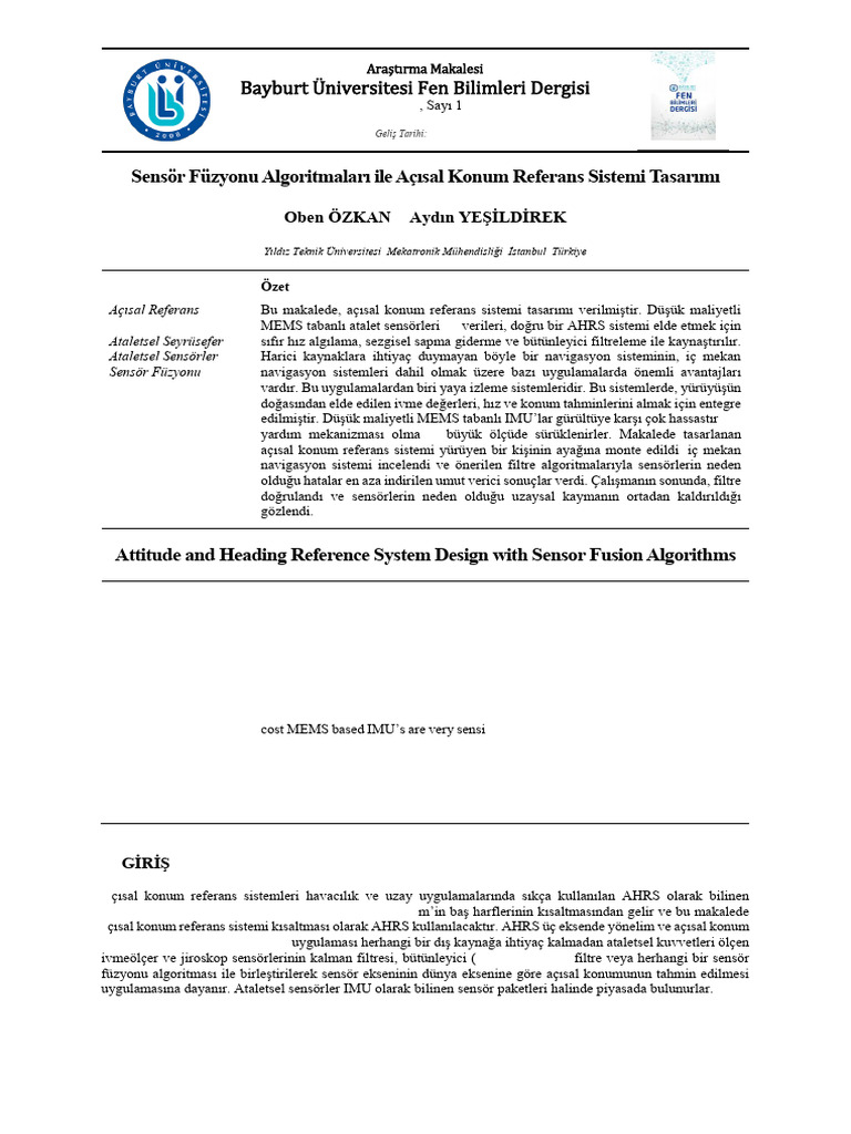 Sens R F Zyonu Algoritmalar Ile A Sal Konum Referans Sistemi Tasar M (#559094) - 746143 | PDF