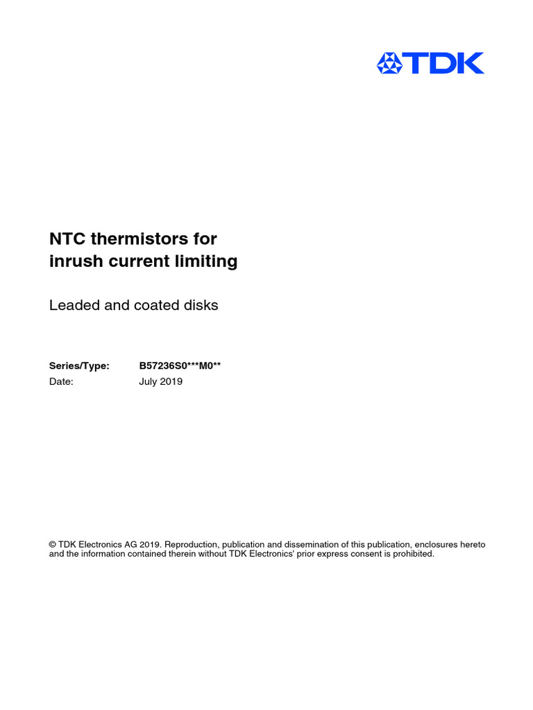 NTC Thermistors For Inrush Current Limiting: Leaded and Coated Disks ...