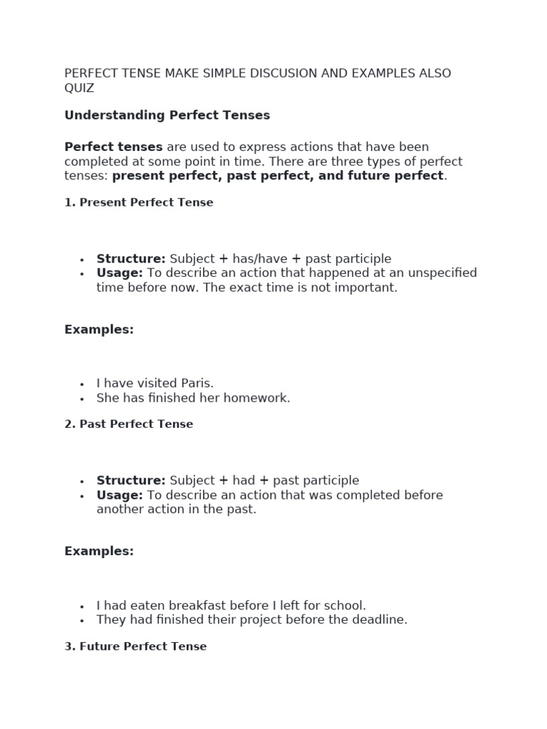 Understanding Perfect Tenses and Text Types | PDF | Perfect (Grammar ...