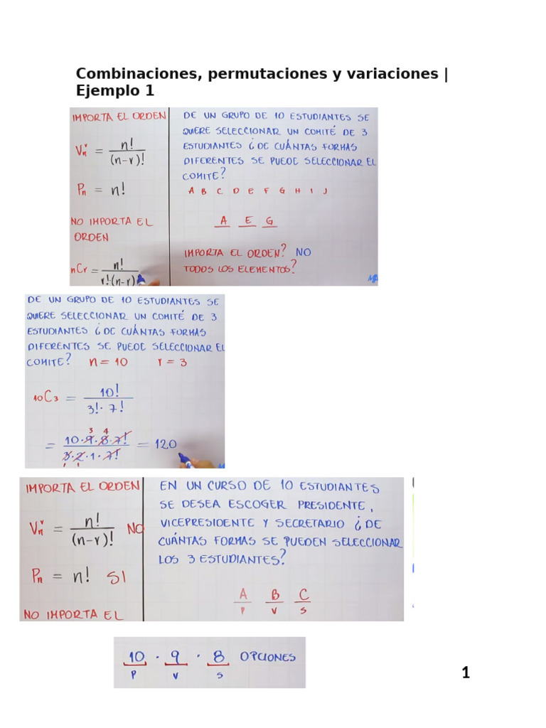 Combinaciones Permutaciones Y Variaciones Pdf