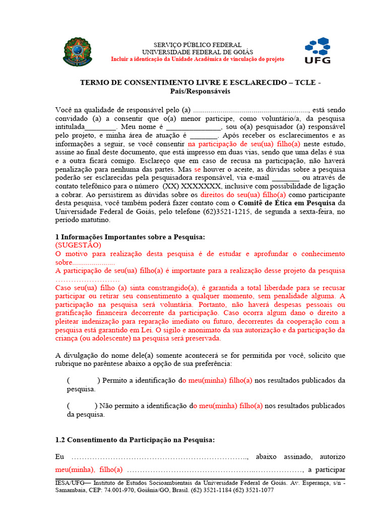 Modelo TCLE Responsaveis | PDF