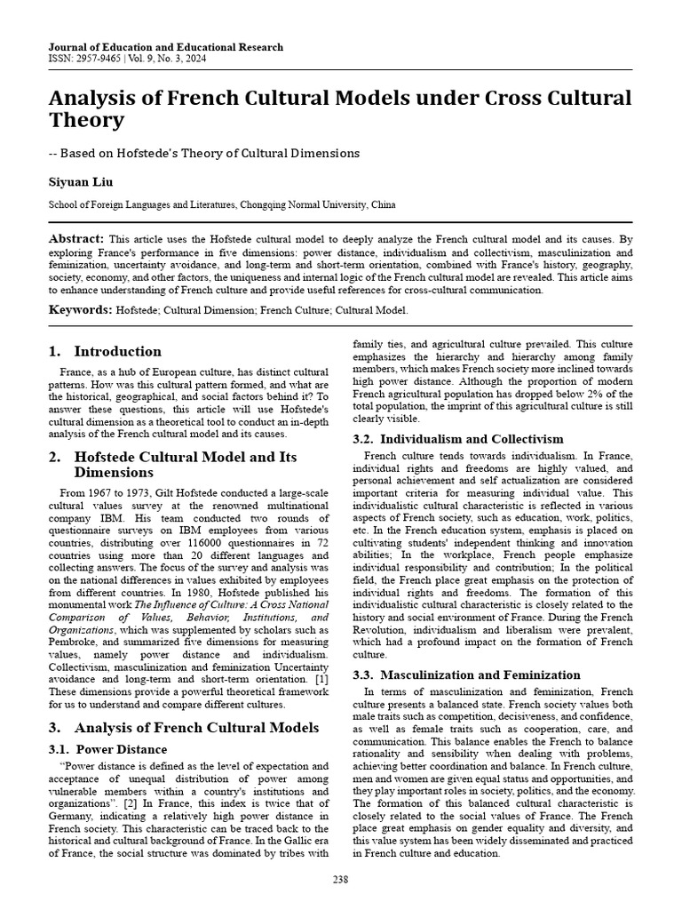 Analyzing French Culture via Hofstede's Model | PDF | Liberal Arts ...