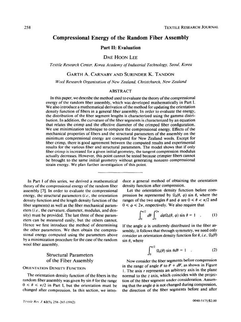 1992-Compressional Energy of The Random Fiber Assembly Part II Evaluation | PDF | Fibers ...