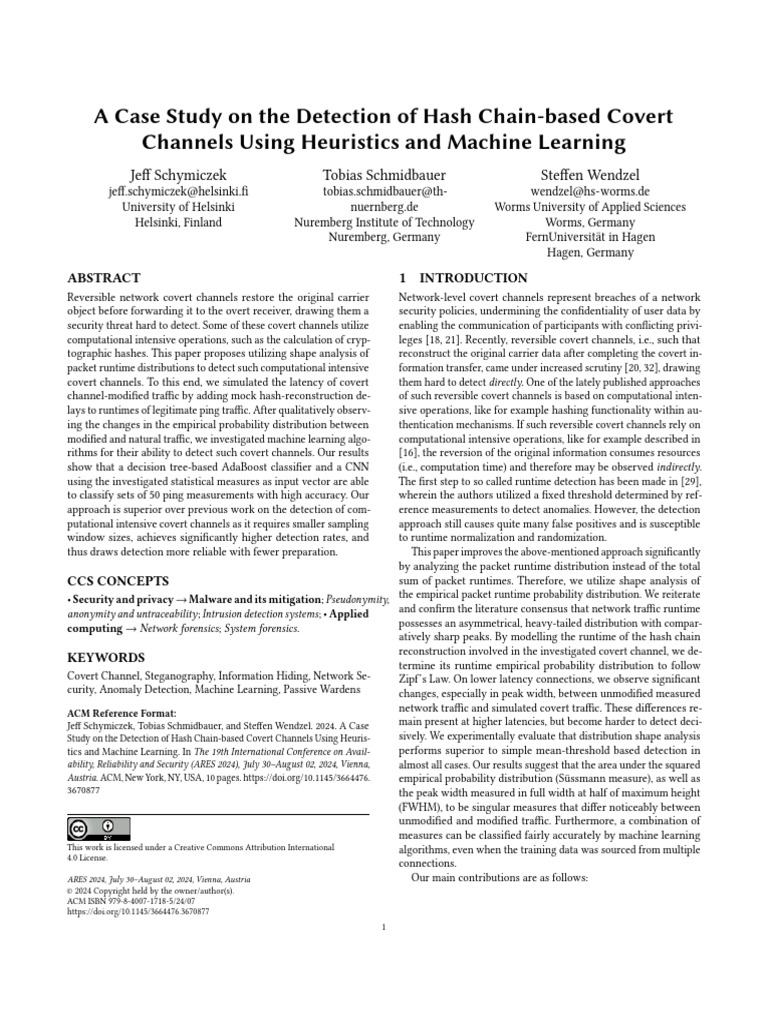 A Case Study On The Detection of Hash-Chain-based Covert Channels Using Heuristics and Machine ...