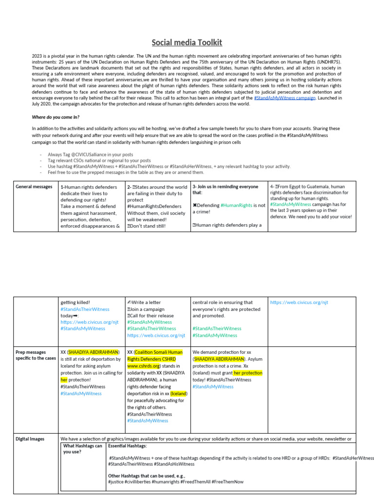 Social Media toolkit: #StandAsMyWitness solidarity actions | PDF ...
