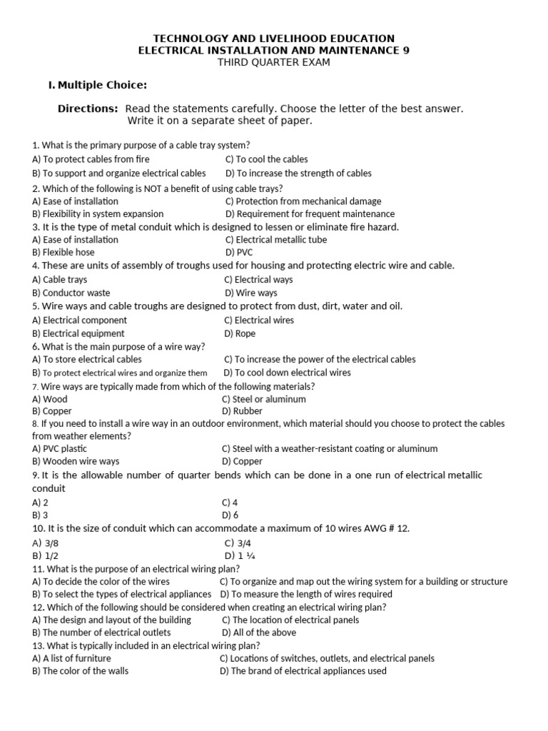 Electrical Installation Exam Guide | PDF | Electrical Wiring ...