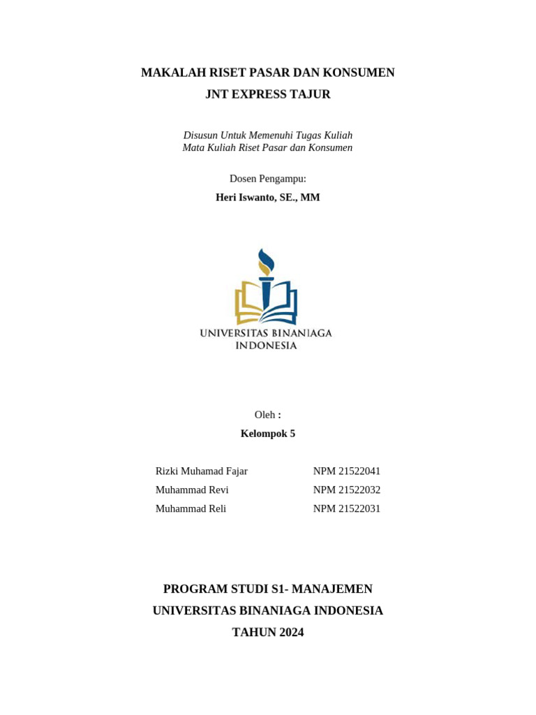 Makalah Riset Pasar Dan Konsumen JNT Express | PDF