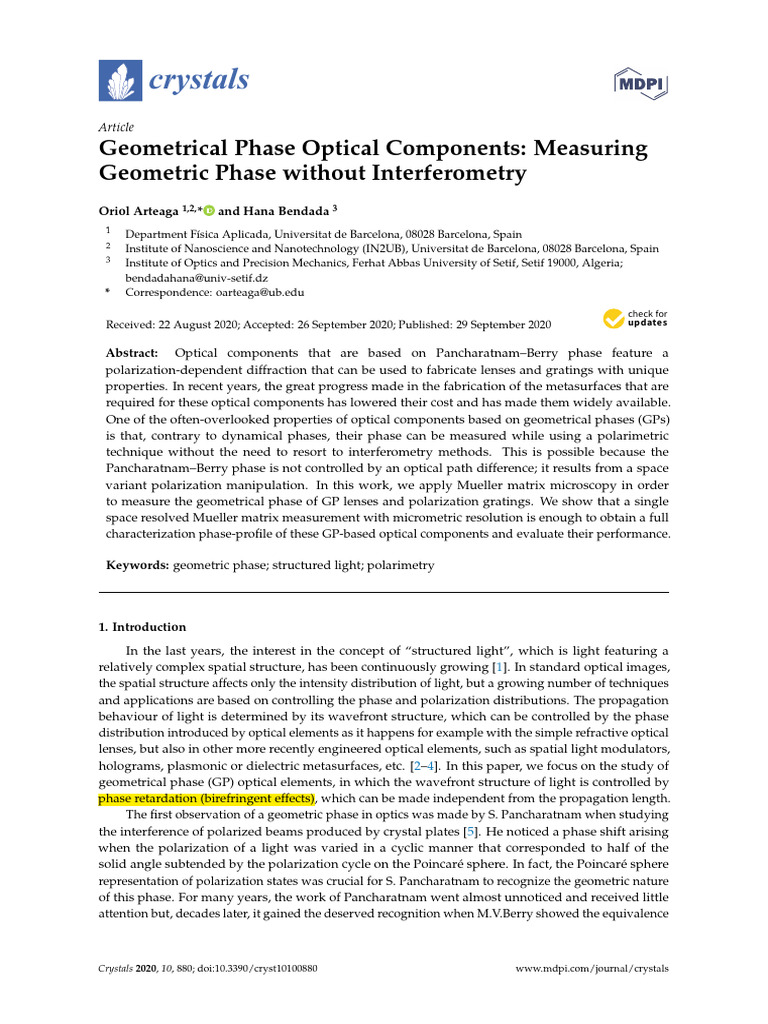 Geometrical Phase Optical Components Measuring Geometric Phase Without ...