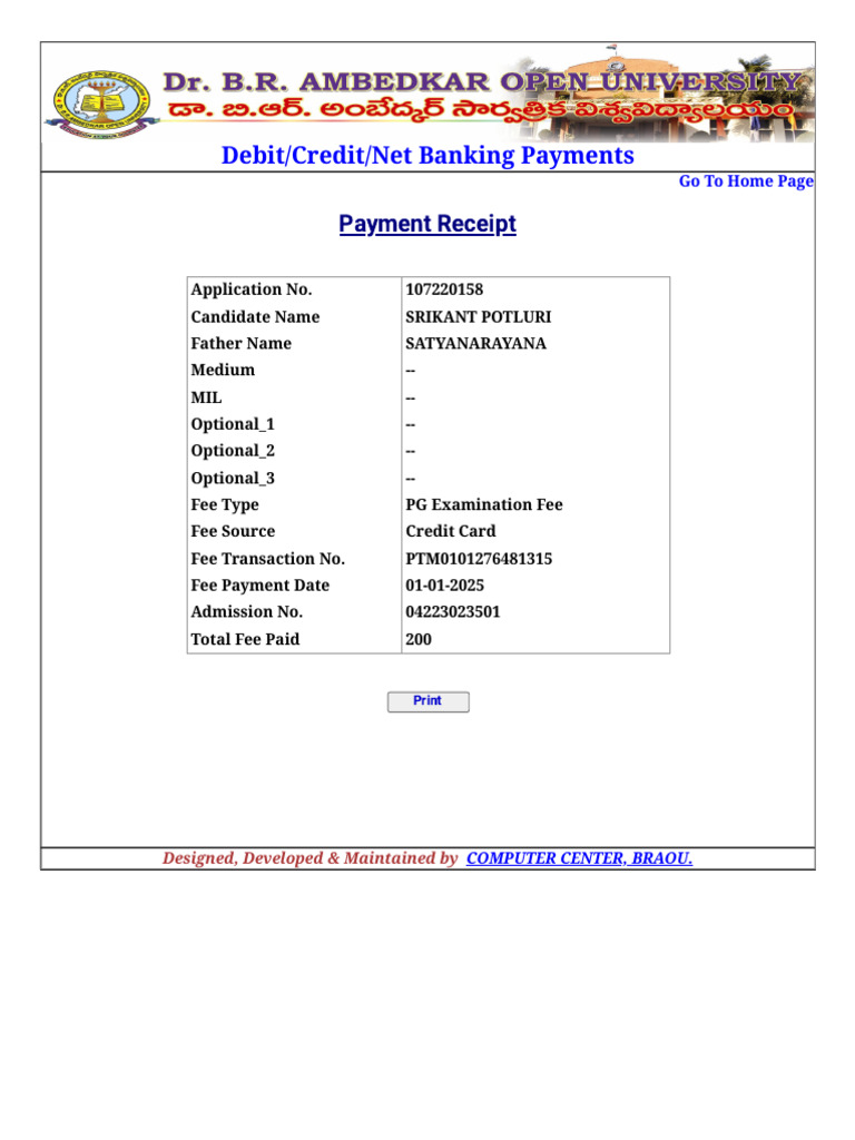 PG Exam Fee Payment Receipt | PDF