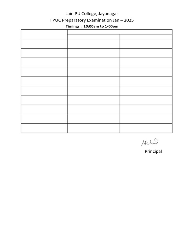 I PUC Preparatory Time Table | PDF
