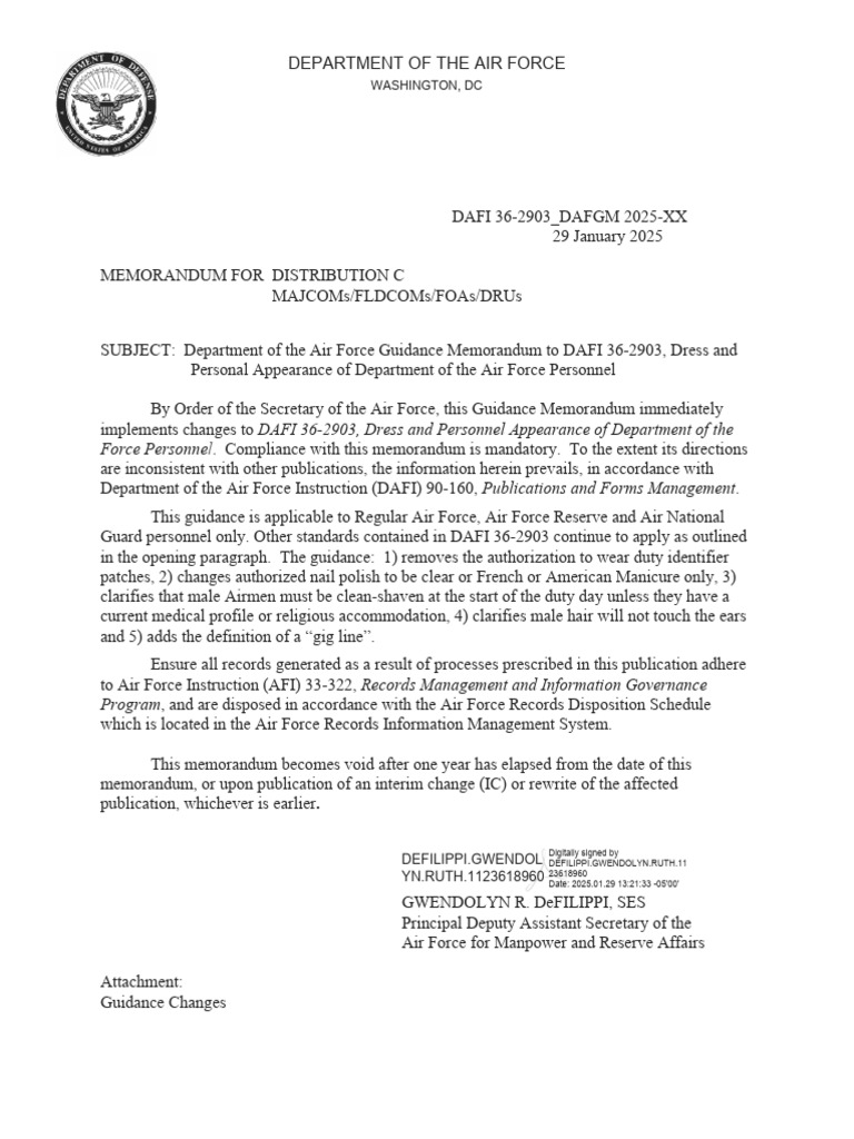 Tab 3 Guidance Memorandum DAFI 36 2903 | PDF | Fashion | Uniforms