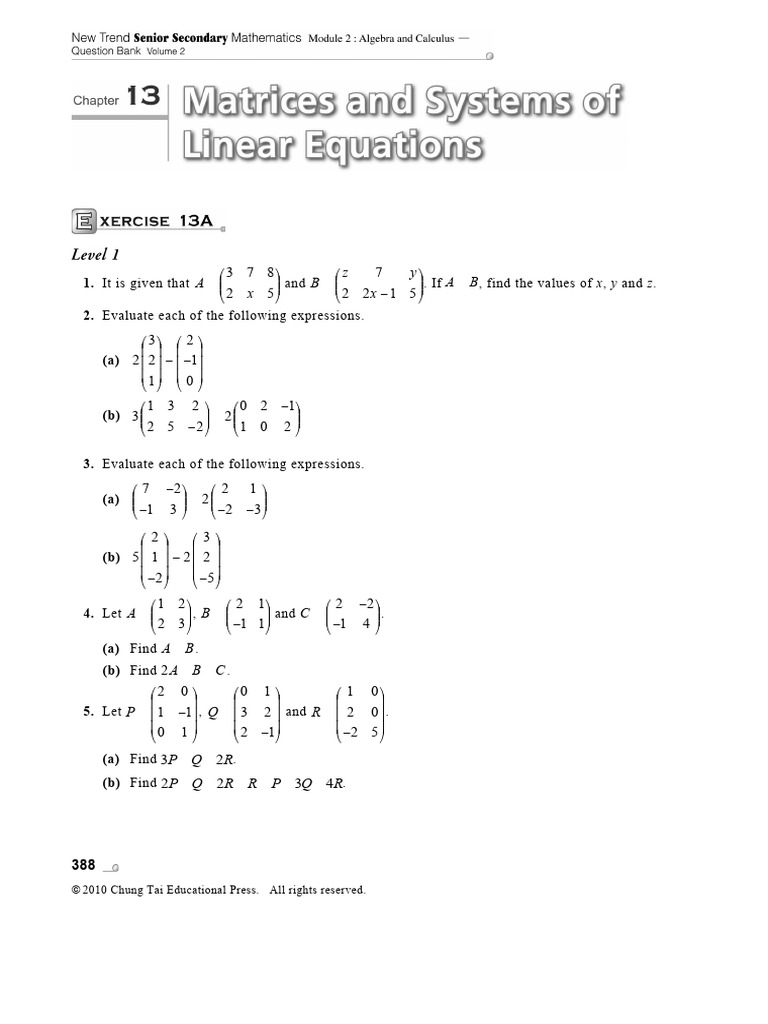 Ch13 Matrices and Systems of Linear Equations Q 2 | PDF | Operator ...