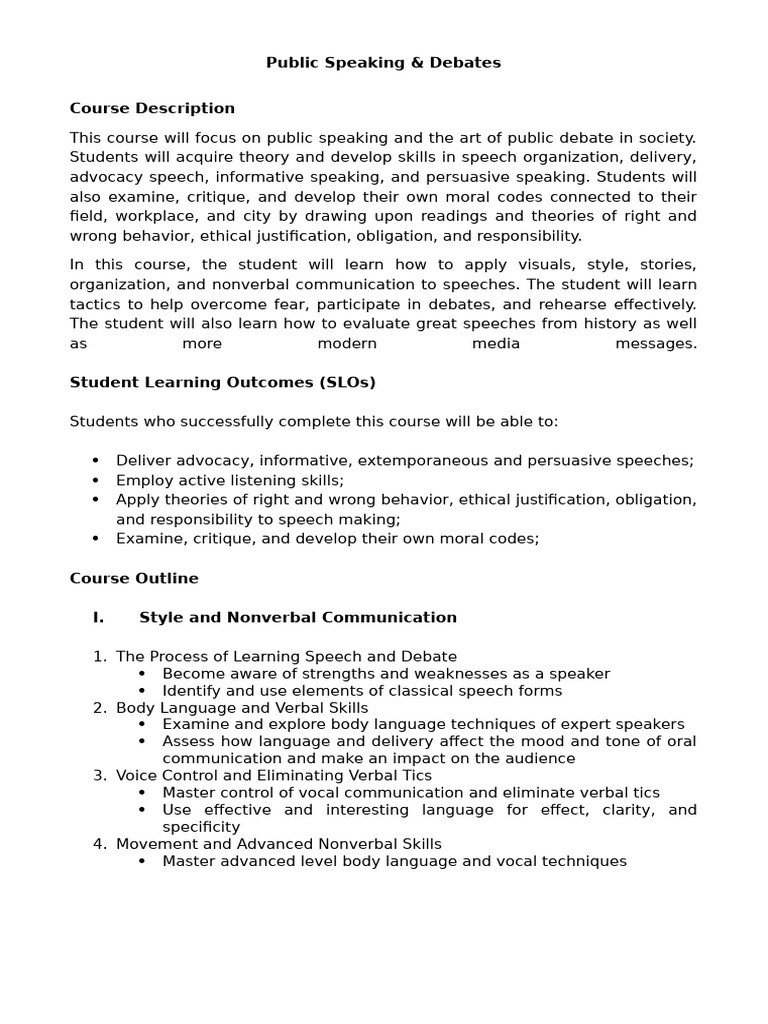 Public Speaking Syllabus | PDF | Public Speaking | Nonverbal Communication