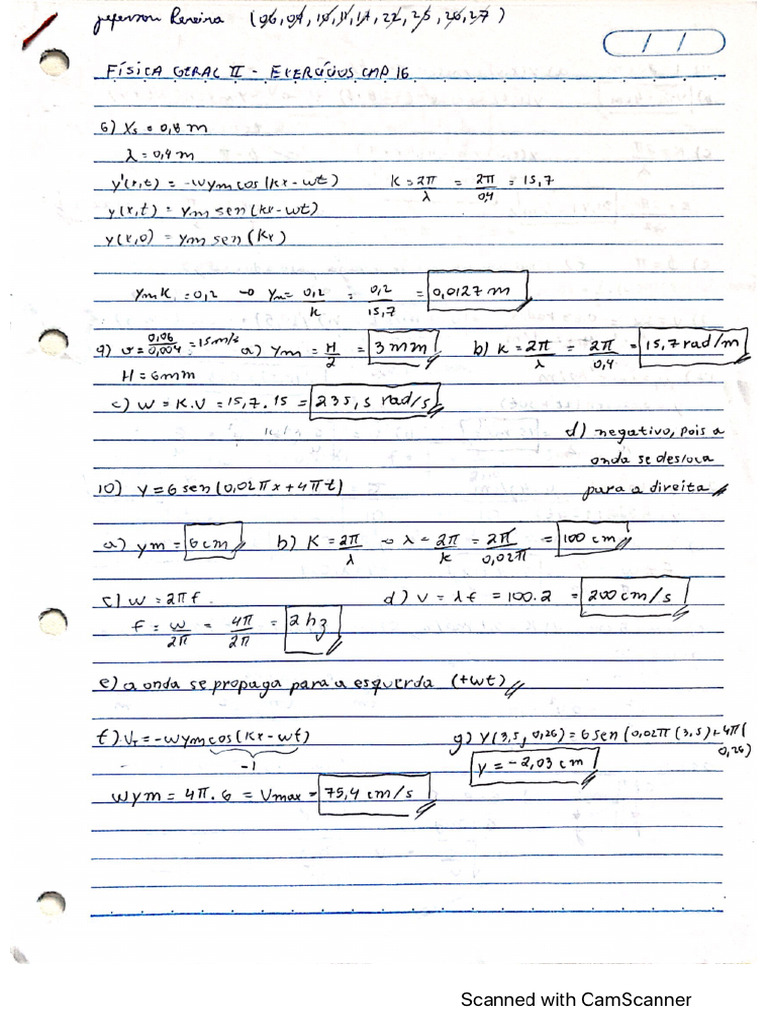 Exercícios cap 16 halliday | PDF