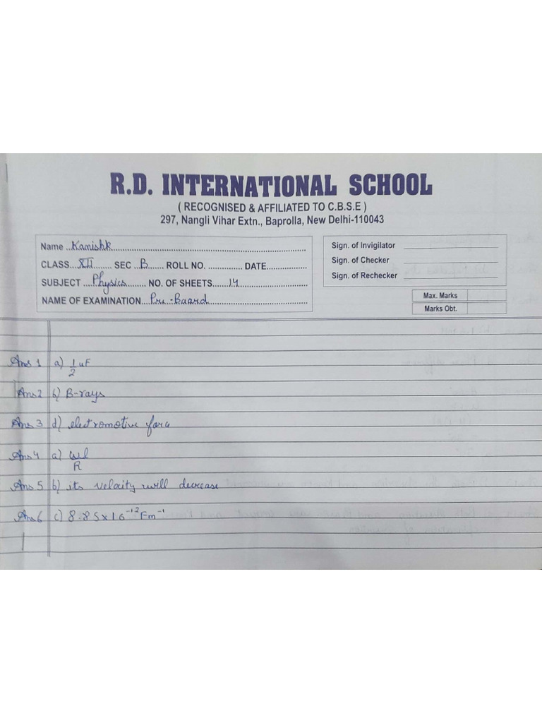 Kanishk Physics Pre-Board | PDF