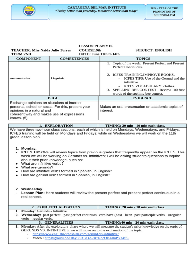 9th Grade - LESSON PLAN #11 June 11th To 14th | PDF | English Language ...