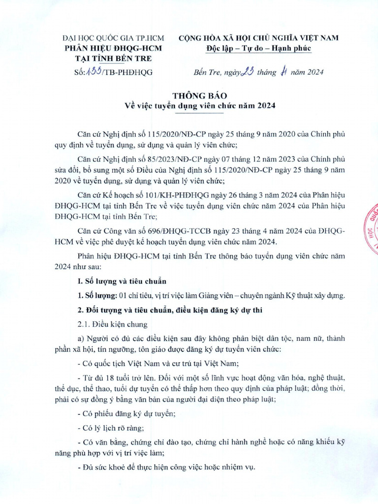 133 - TB Tuyen Dung VC Năm 2024 | PDF