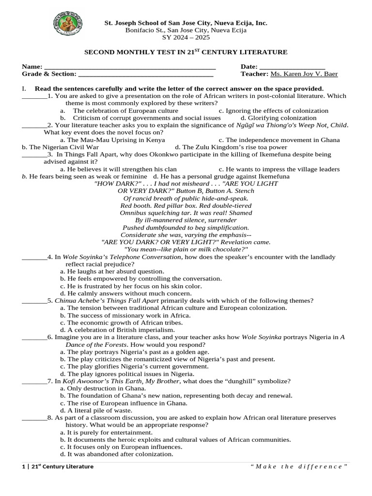 21ST CENTURY-2nd MONTHLY TEST | PDF