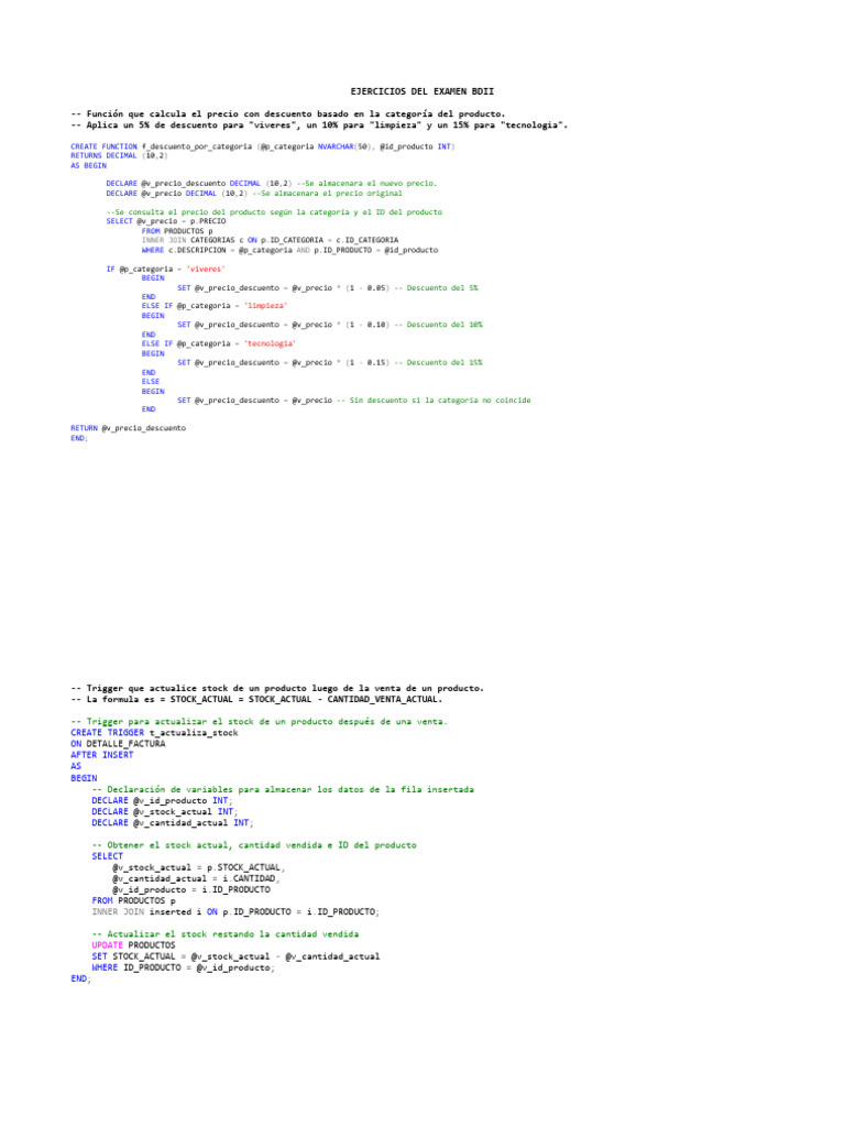 Ejercicios Del Examen Bdii - Rec | PDF | Programación de computadoras | Bases de datos